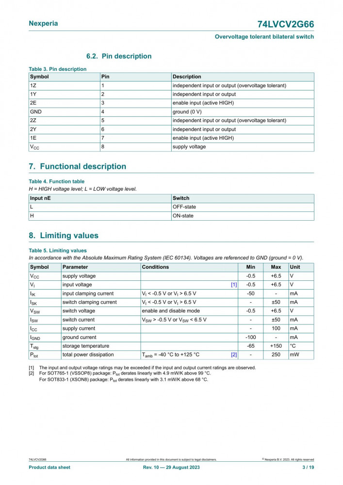 74LVCV2G66GTX datasheet page 3