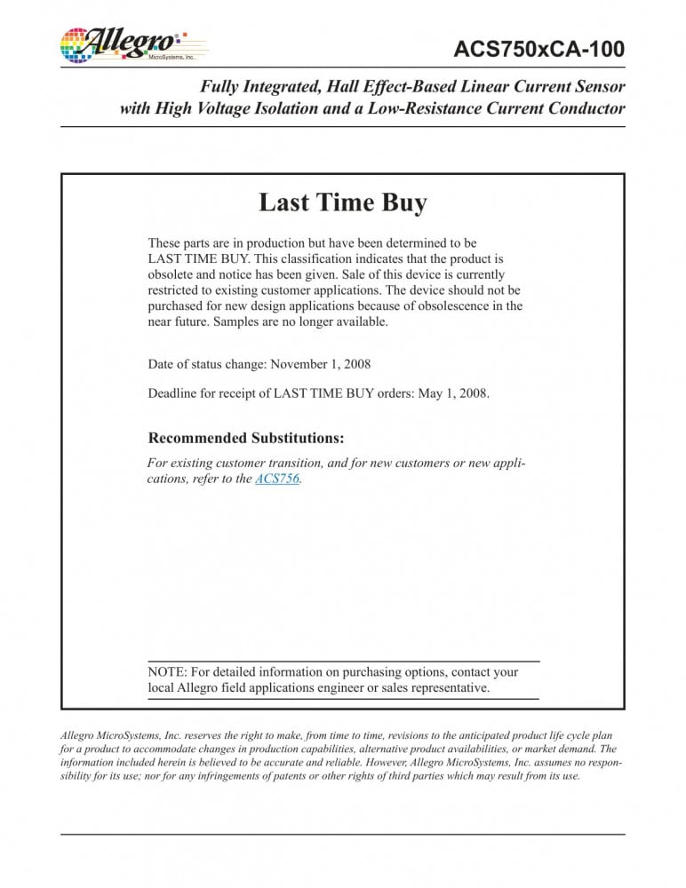 ACS750ECA-100 datasheet page 1