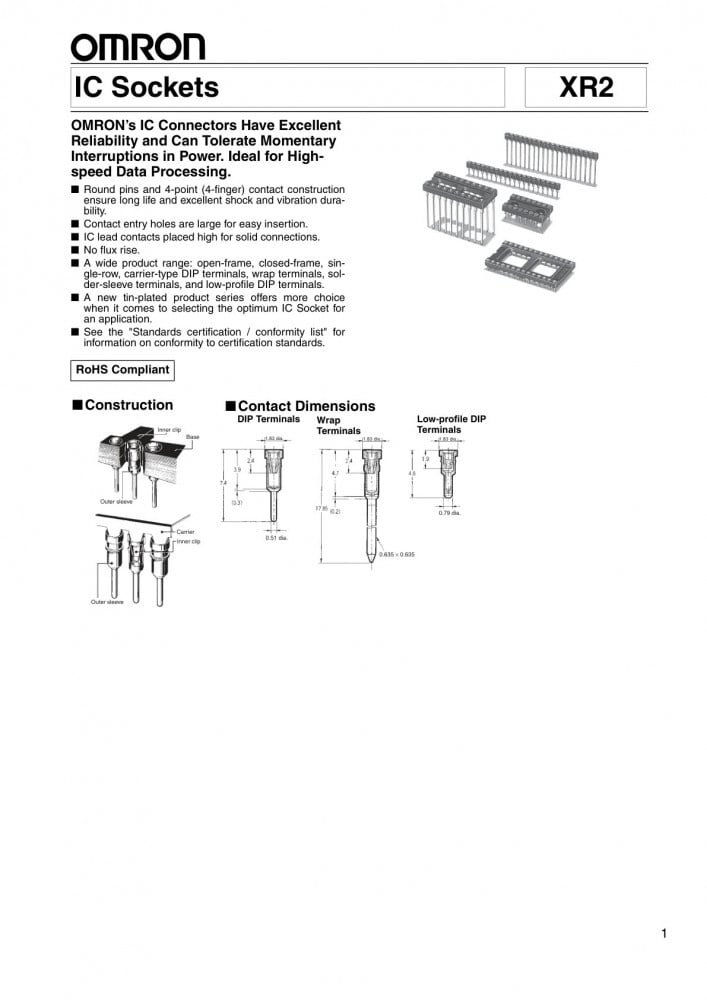 OMRON XR2A series datasheet page 1