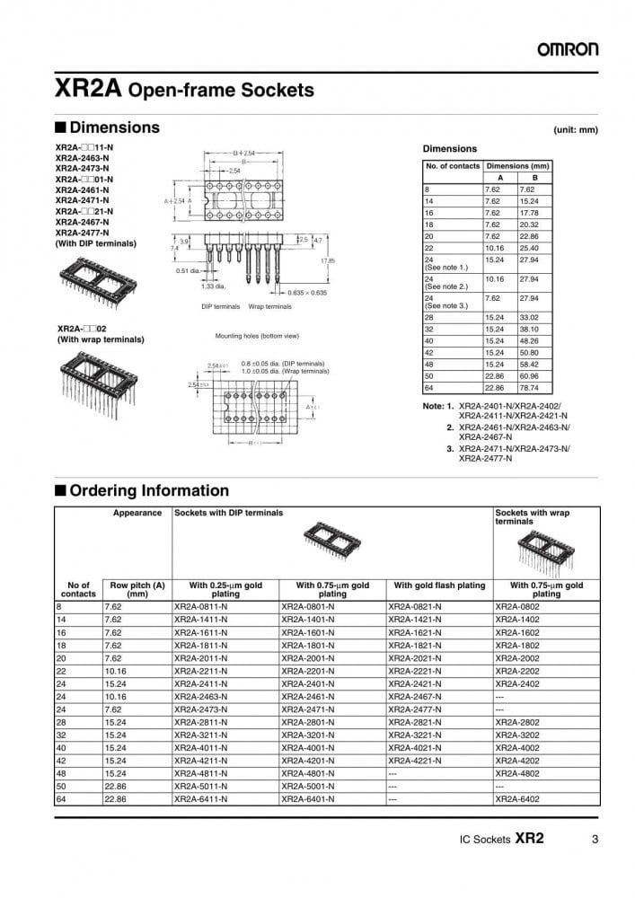 OMRON XR2A series datasheet page 3
