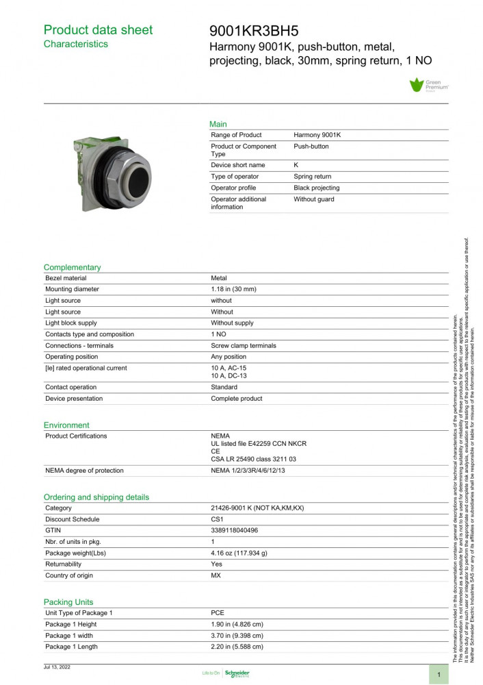 9001KR3BH5 technical document page 1