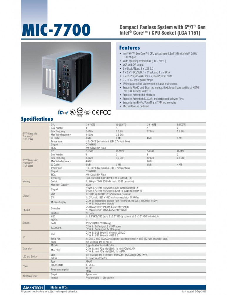 MIC-7700 product documentation page 1