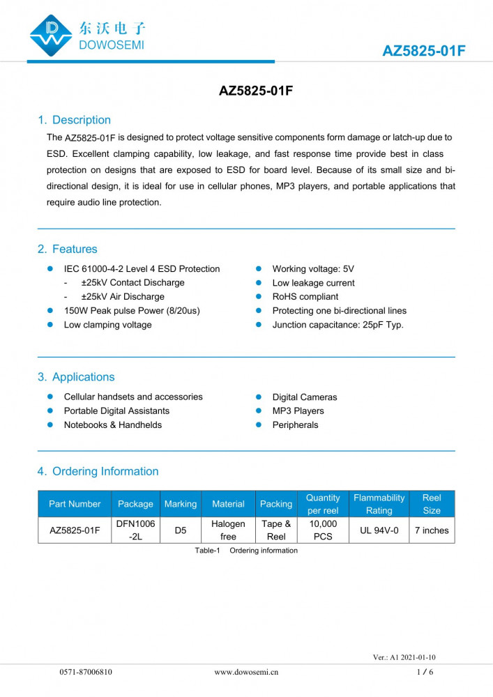AZ5825-01F datasheet page 1