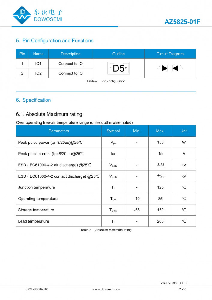 AZ5825-01F datasheet page 2