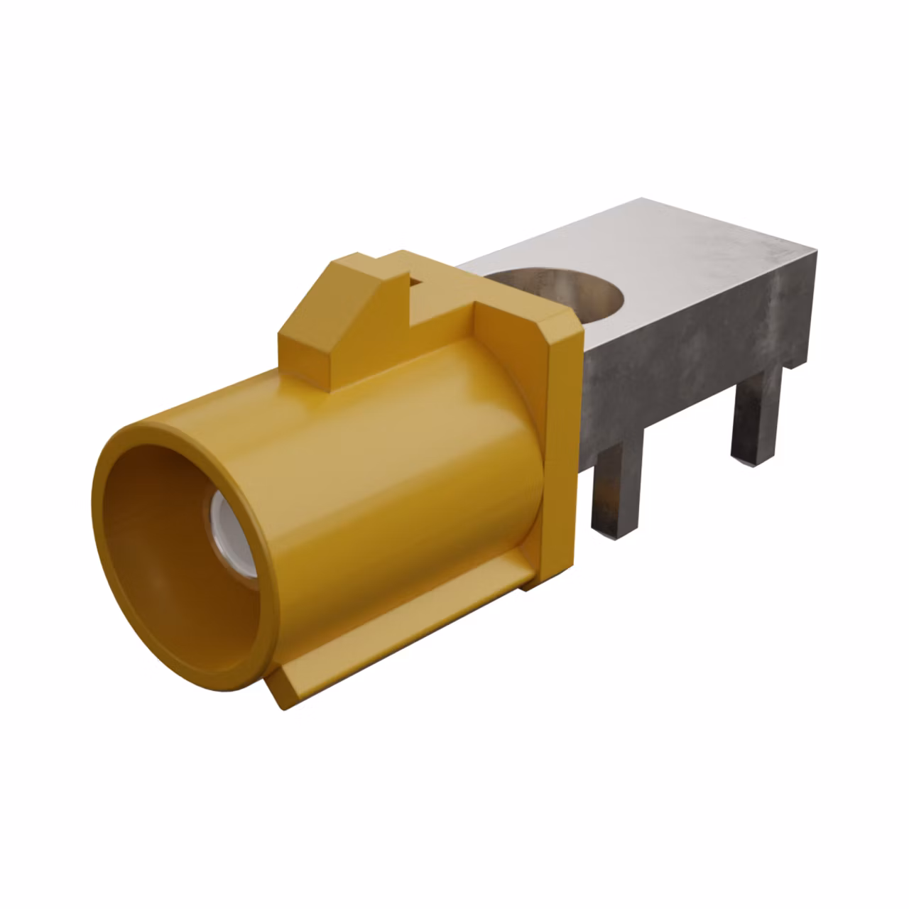 FAKRA Jack, Right-Angle, PCB Receptacle, Through Hole, Die Cast Body, Tin (Sn) Plated, Pin in Paste, Tape and Reel, Keying Code K, Curry  Yellow, 50 Ohms for sale