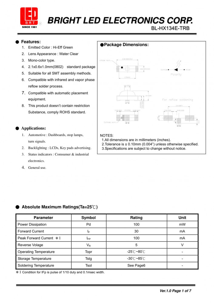 BL-HX134E-TRB datasheet page 1
