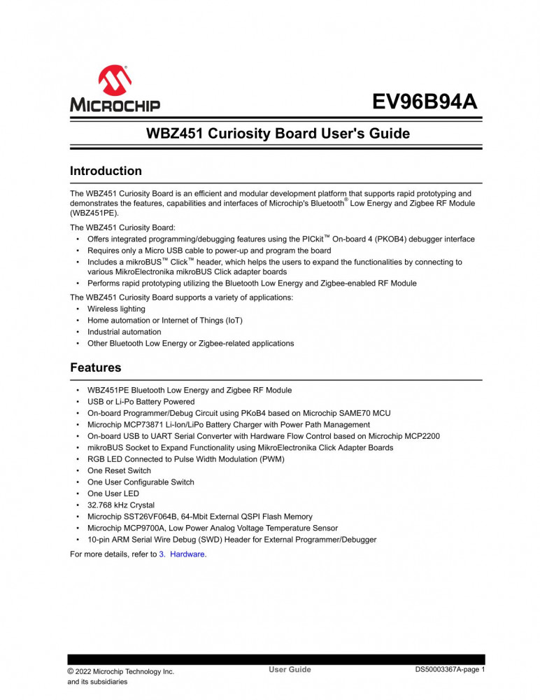 WBZ451 Curiosity Board documentation page 1
