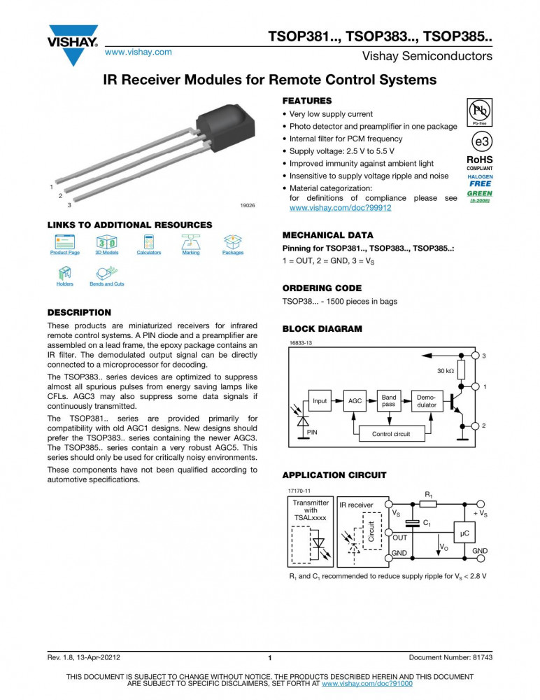 TSOP38536 datasheet page 1