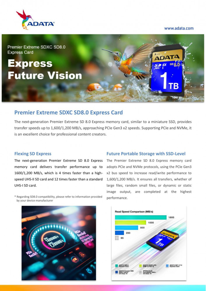 ADATA Premier Extreme SDXC SD8.0 Express Card product document, page image 1