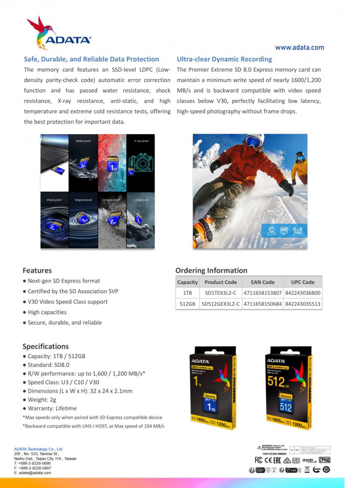 ADATA Premier Extreme SDXC SD8.0 Express Card product document, page image 2