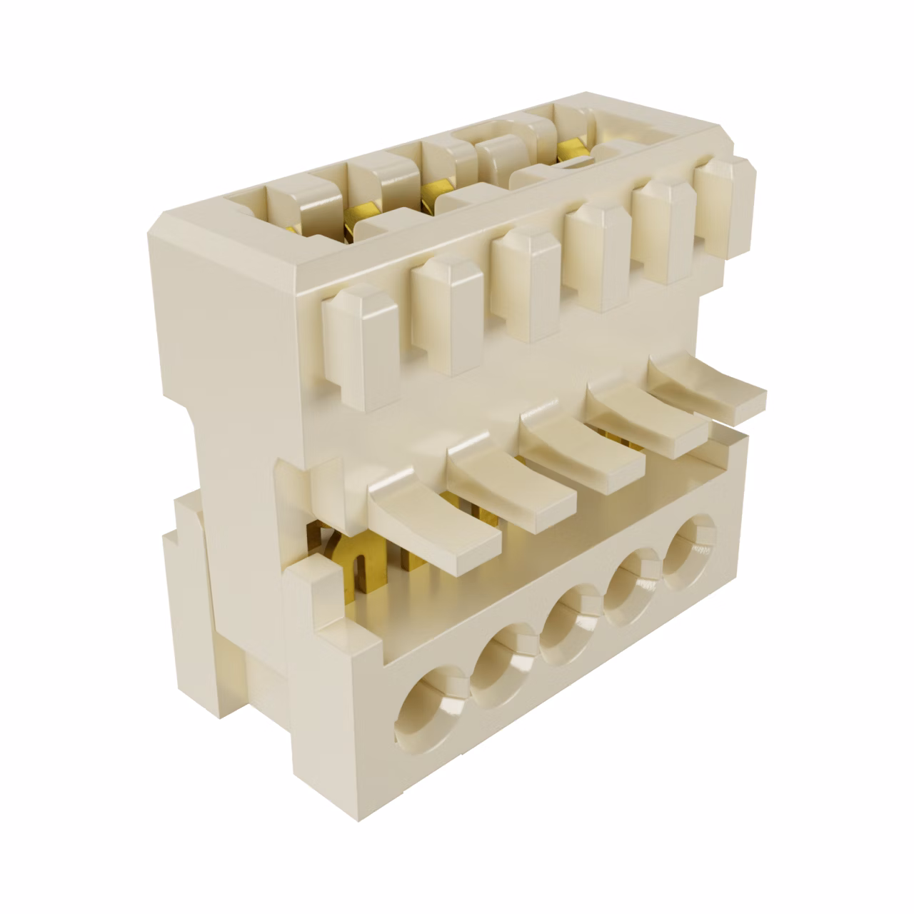 Appli-Mate RAST 2.5 Connector, 2.50mm Pitch, Female, 7 Circuits, Positions A and H Removed, Polarizing Rib Between 2/3, Locking Pips, Slotted Endwalls, Tin Plating