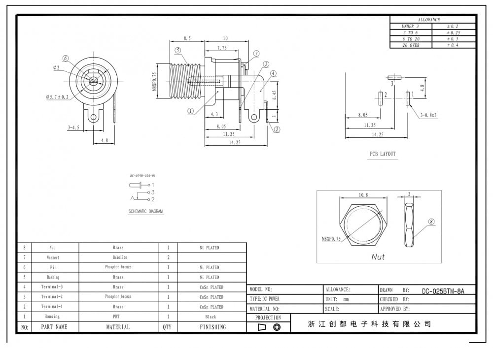 CAX DC-025BTM-8A-2.5-L8.5 technical document preview