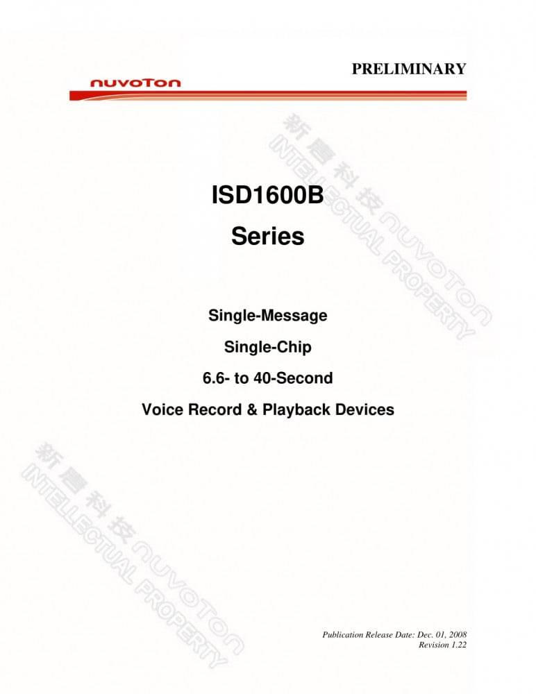 ISD1600B datasheet page 1