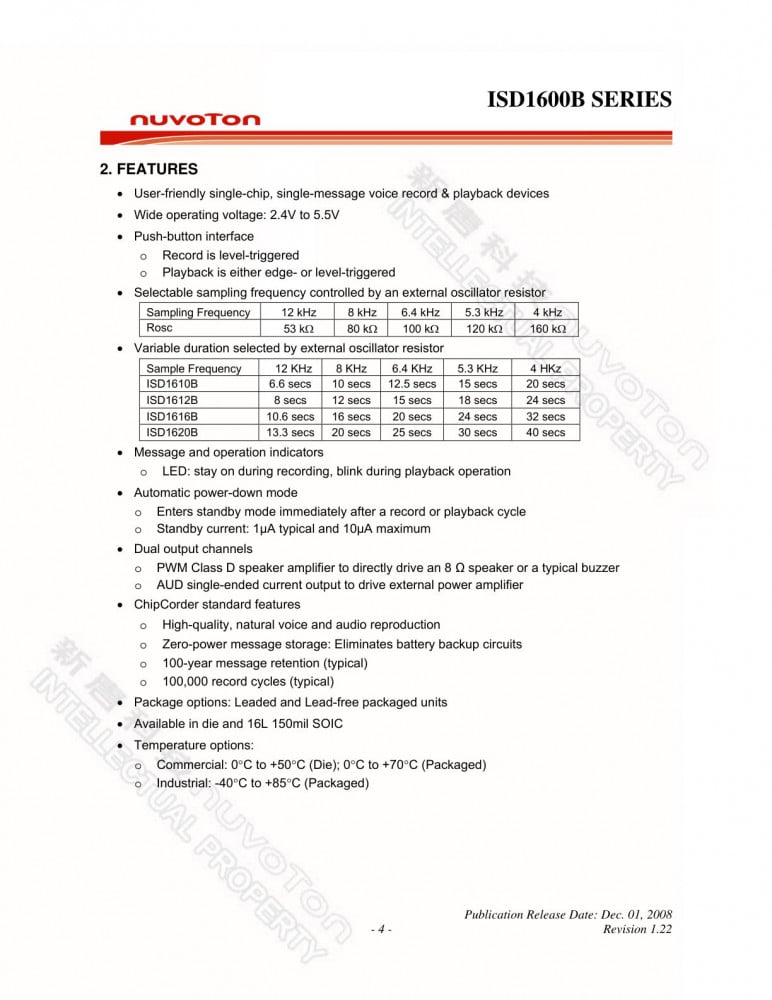 ISD1600B datasheet page 4