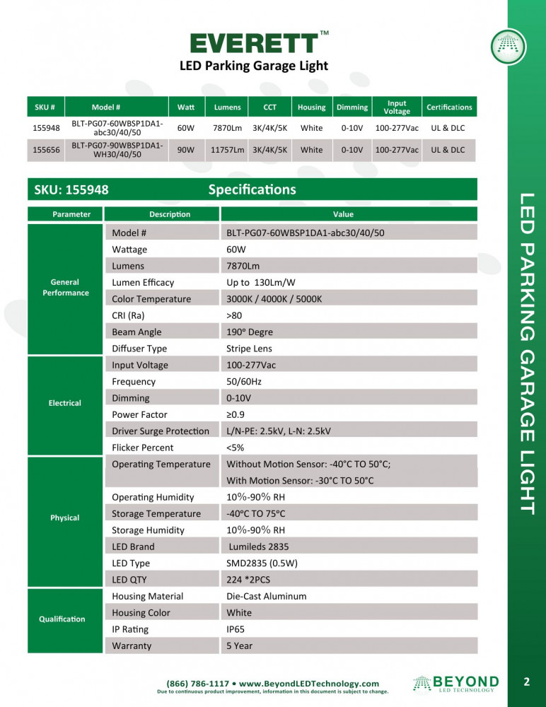 EVERETT LED Parking Garage Light technical document page 2