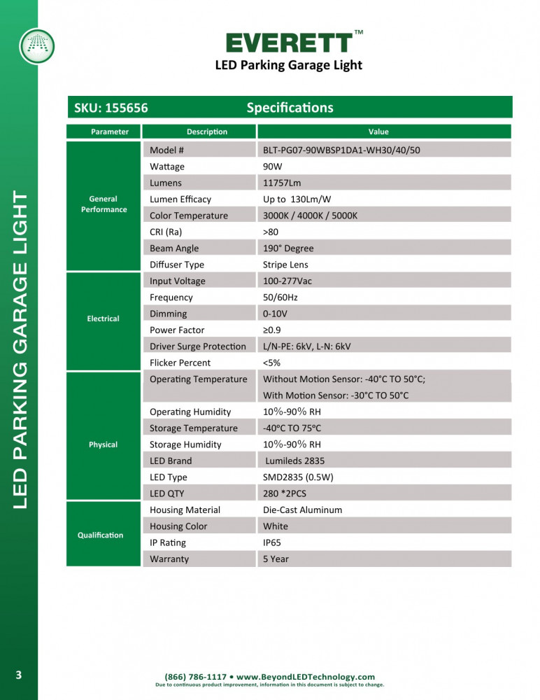 EVERETT LED Parking Garage Light technical document page 3