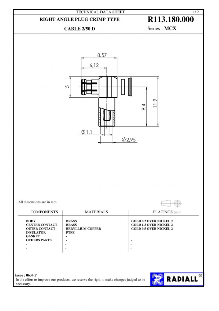 Radiall R113180000 technical datasheet page 1