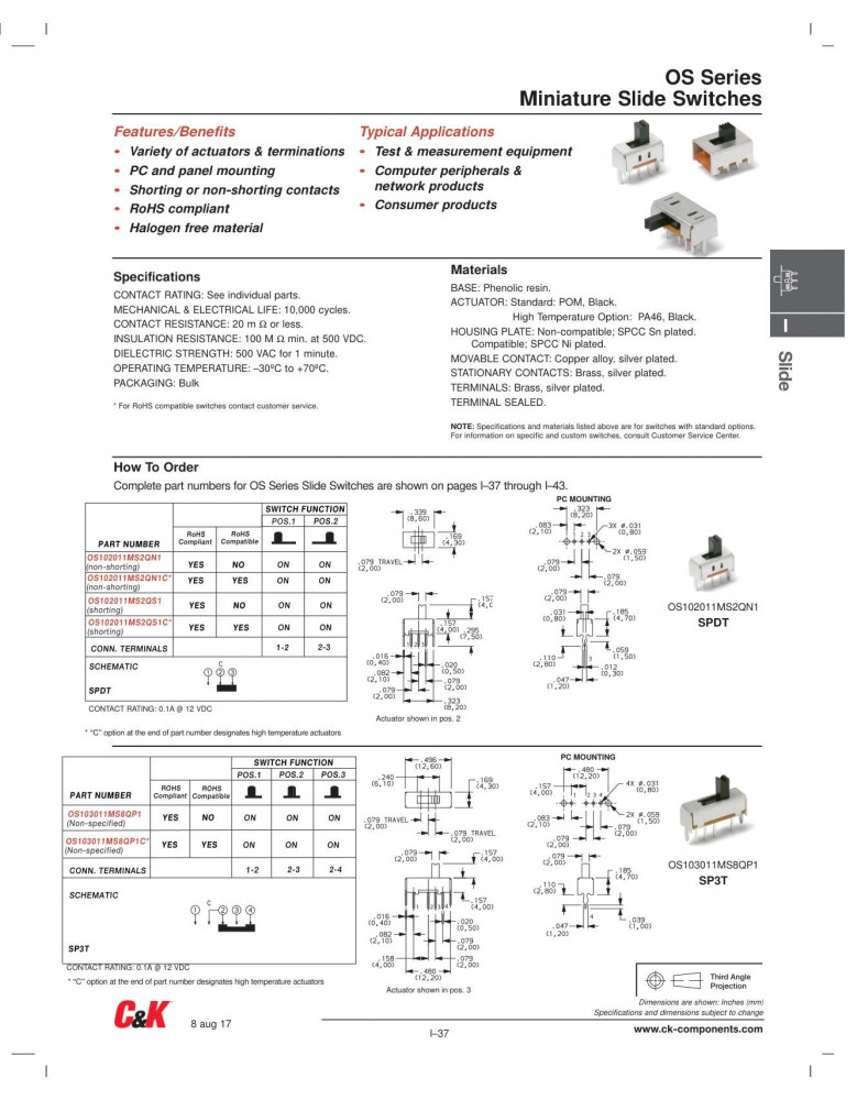 C&K OS Series datasheet page 1