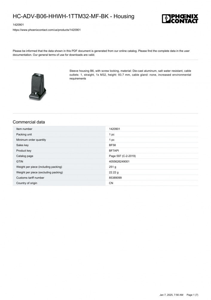 Phoenix Contact 1420901 technical document page 1