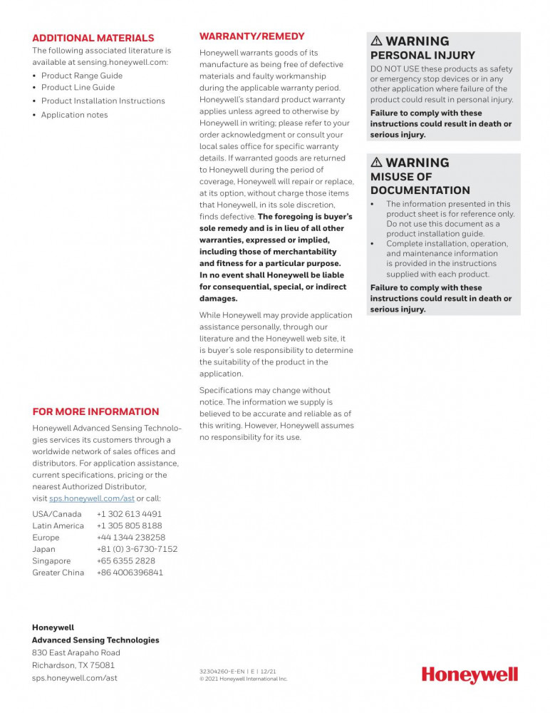 Honeywell SNG-Q series technical document page 10