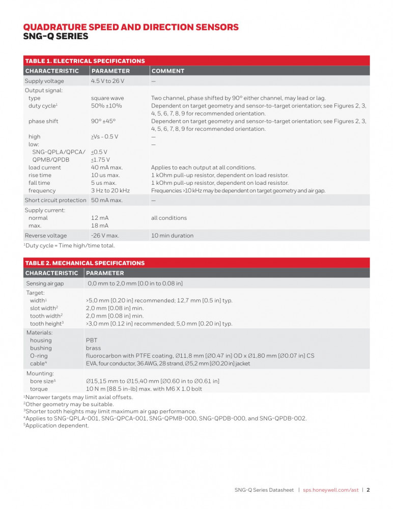 Honeywell SNG-Q series technical document page 2