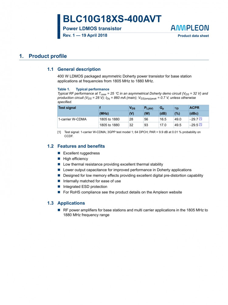 BLC10G18XS-400AVTY datasheet page 1