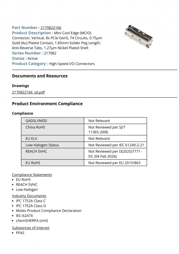 MOLEX 2170822166 technical drawing page 1
