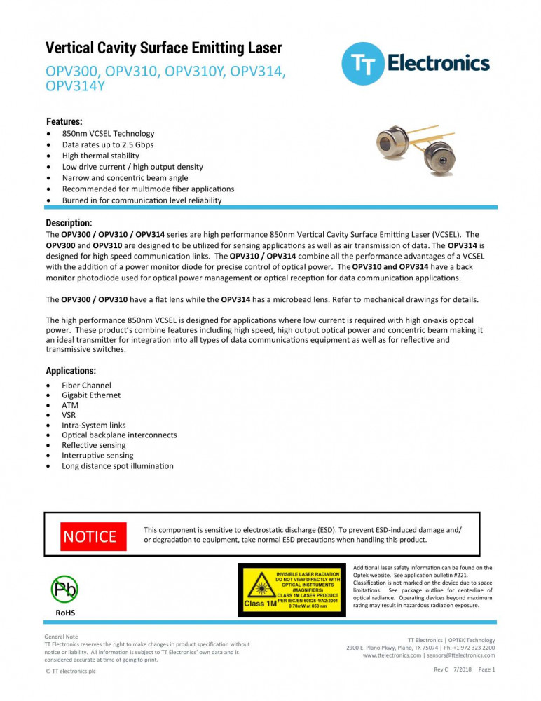 OPV314YAT technical document page 1