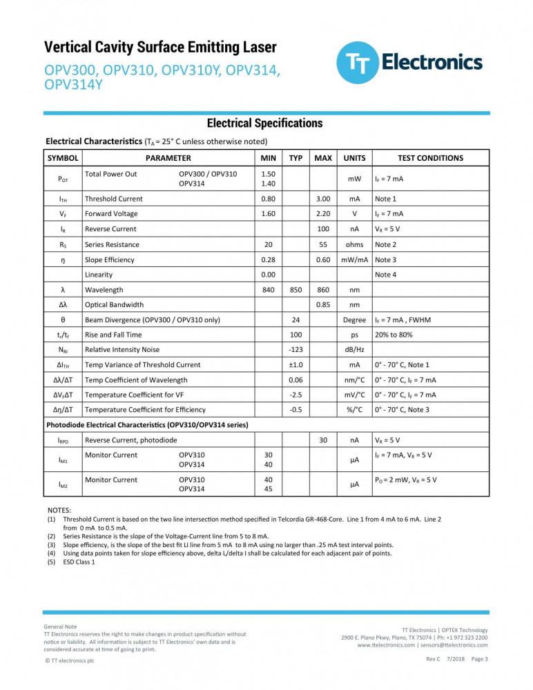 OPV314YAT technical document page 3