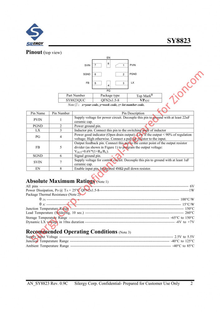 SY8823QUC datasheet page 2