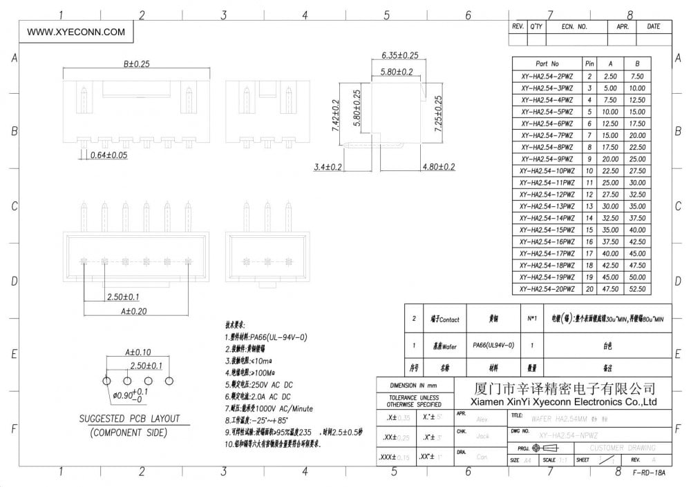 XY-HA2.54-3PWZ manufacturer drawing preview