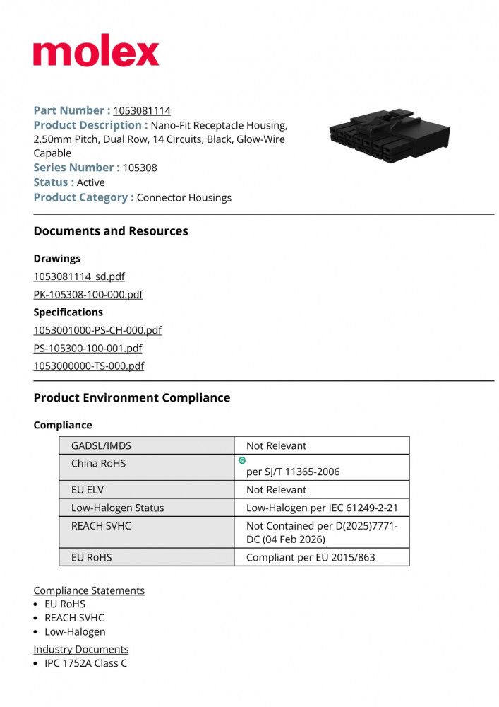 Molex Nano-Fit specification page 1