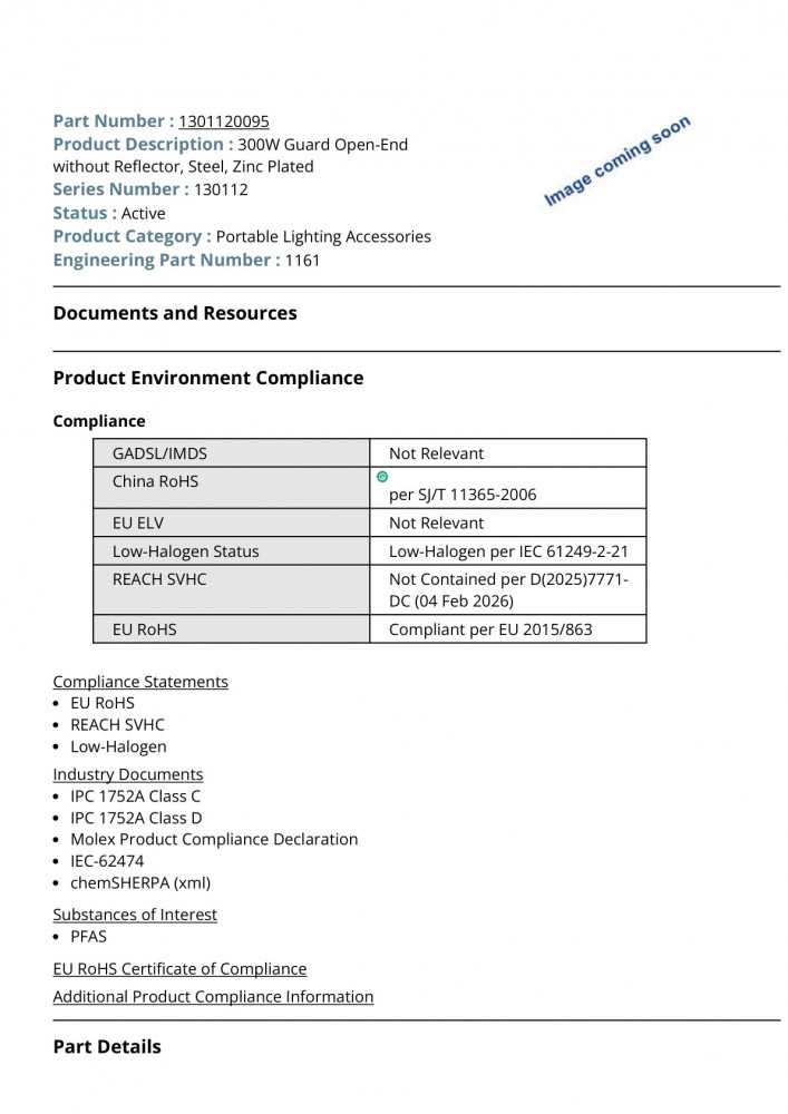 MOLEX 1301120095 document image, page 1