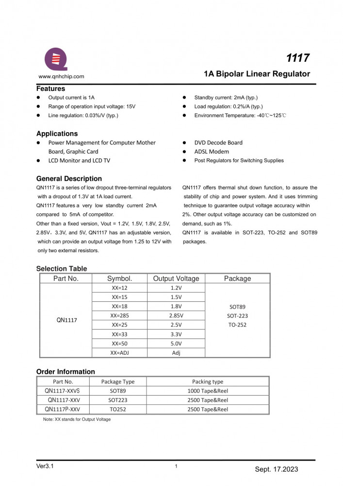 QN1117 datasheet page 2