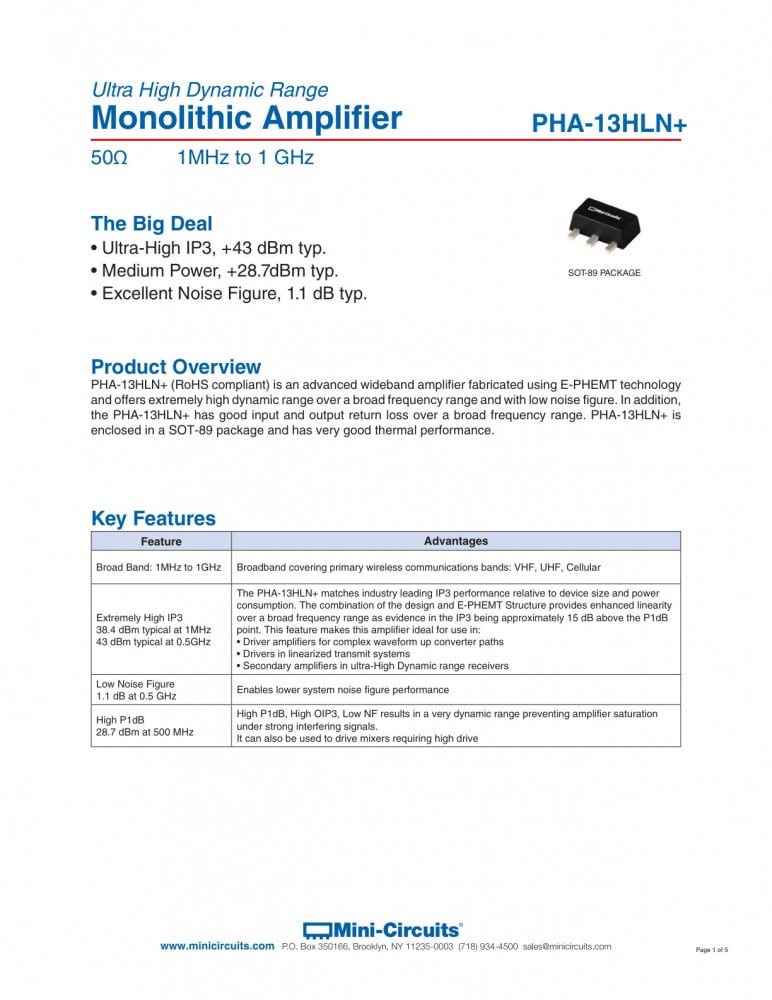 PHA-13HLN+ datasheet page 1