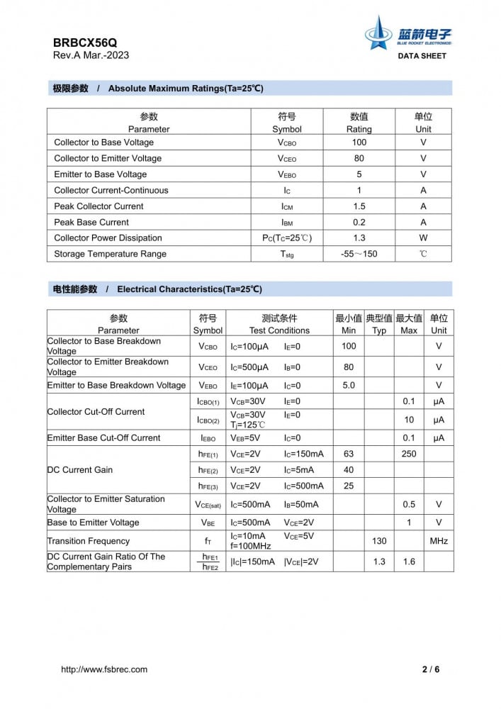 BRBCX56Q datasheet page 2