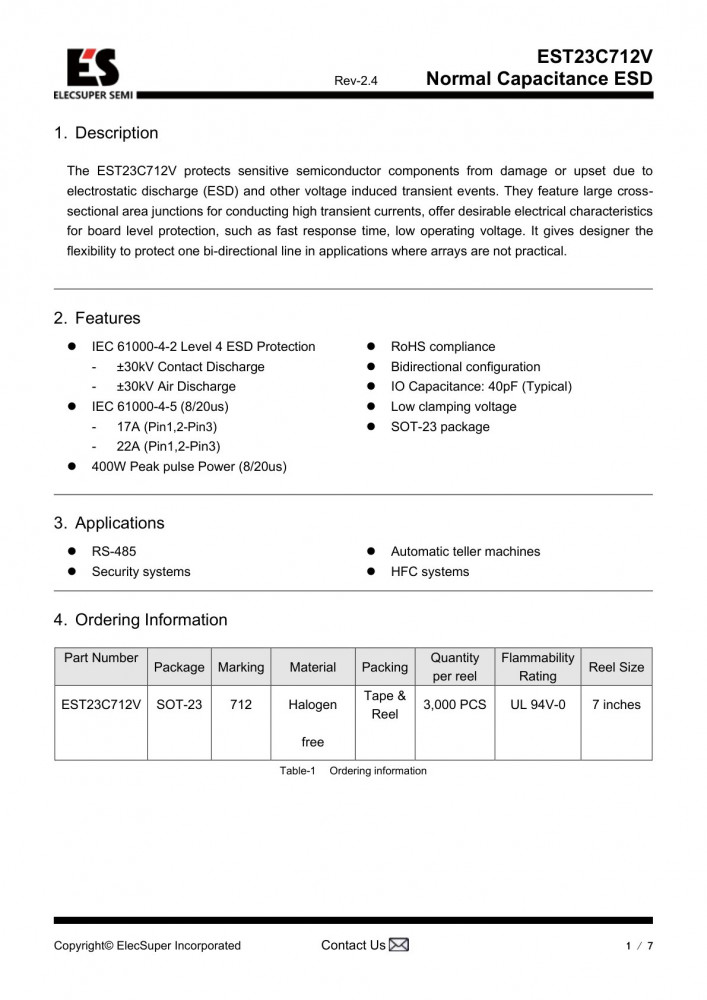 EST23C712V datasheet page 1