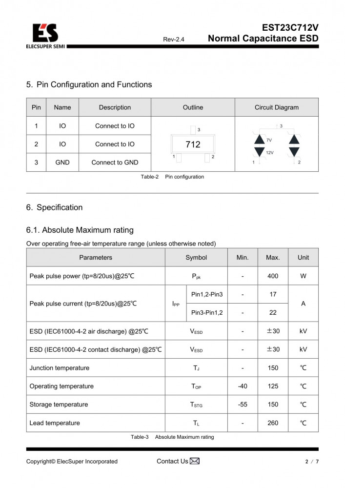 EST23C712V datasheet page 2