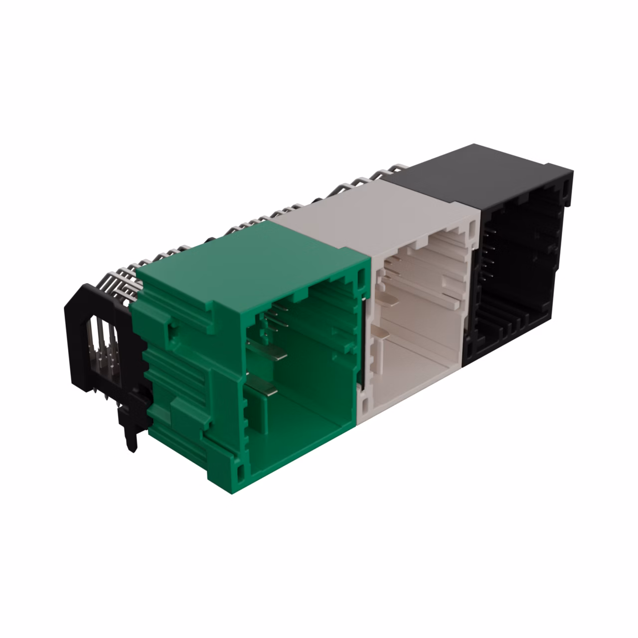 stAK50h 3 Bay Right-Angle Hybrid Header, 82 Circuits, Bay 1: 25 Circuits/Key 1/Green; Bay 2: 25 Circuits/Key 2/Gray; Bay 3: 32 Circuits/Key 1/Black; Tray for sale