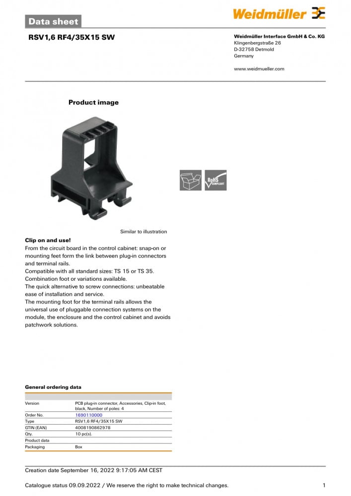 WEIDMULLER 1690110000 documentation page 1