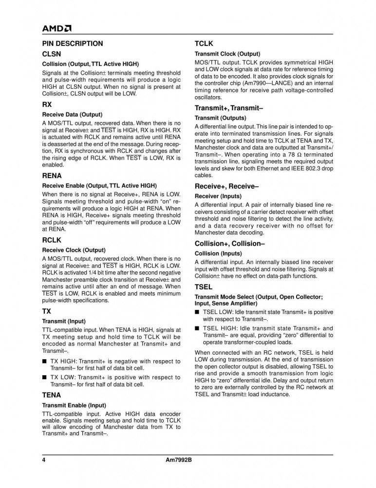 AM7992B technical document page 4