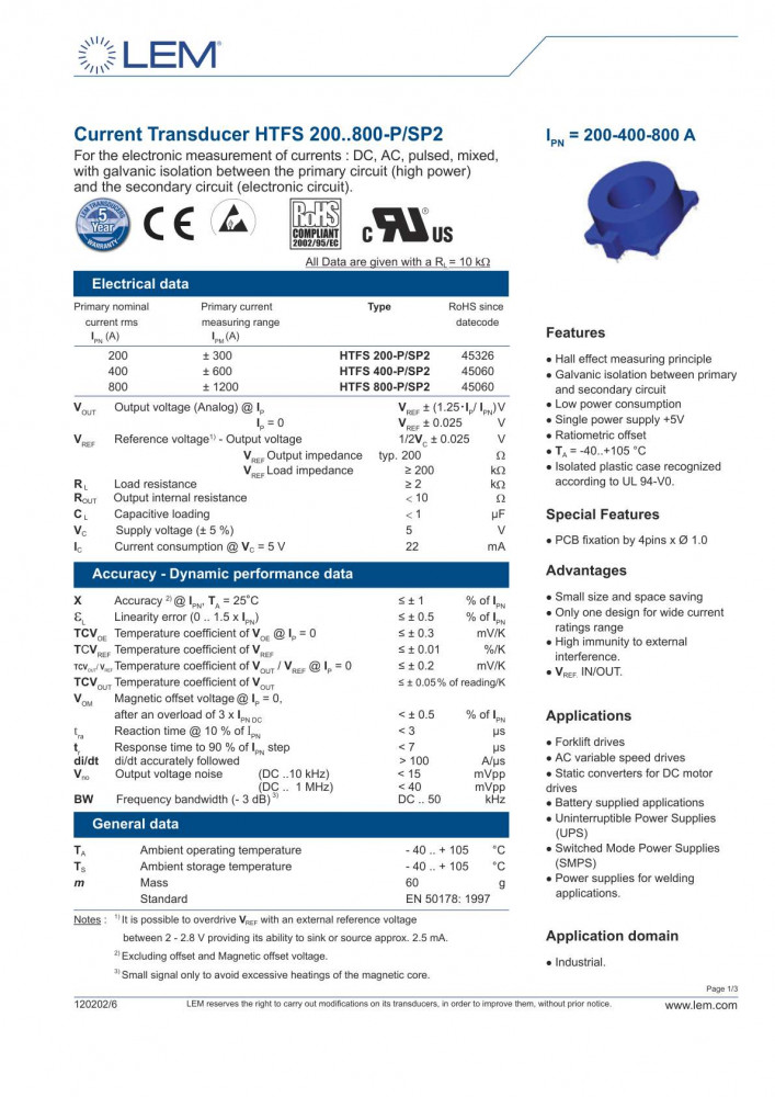LEM HTFS 800-P/SP2 datasheet page 1