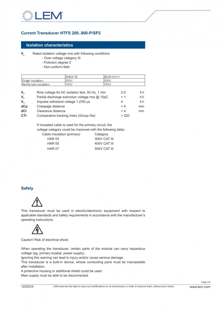 LEM HTFS 800-P/SP2 datasheet page 2