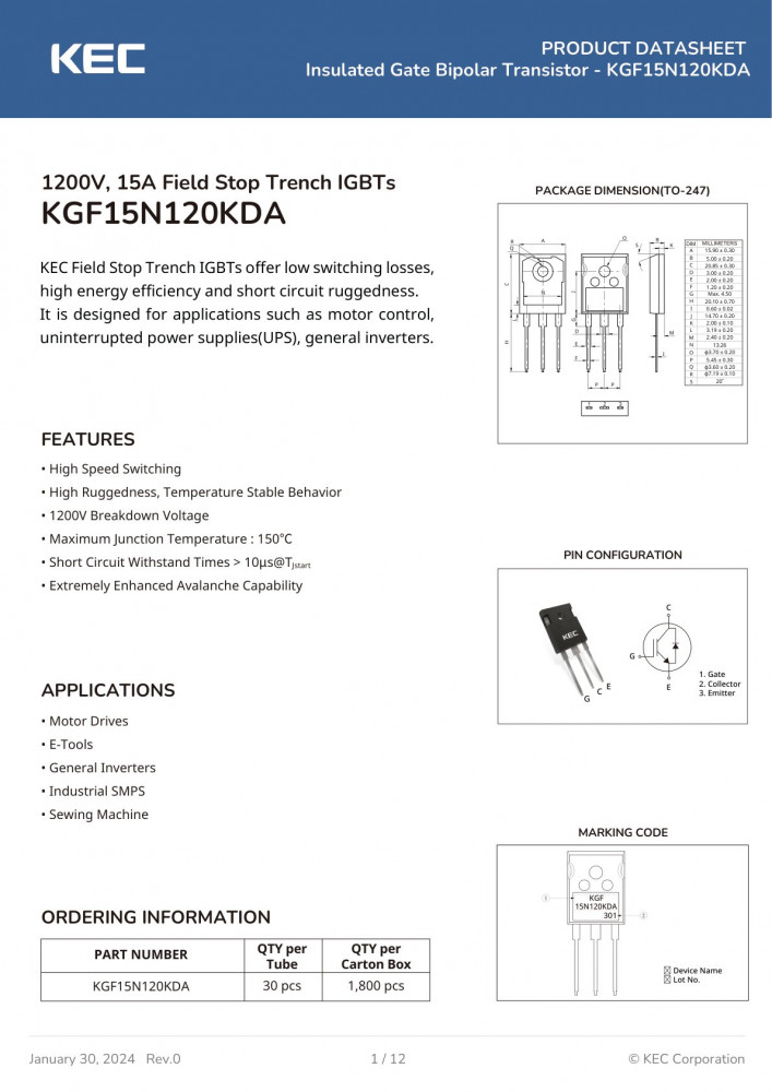 KGF15N120KDA datasheet page 1