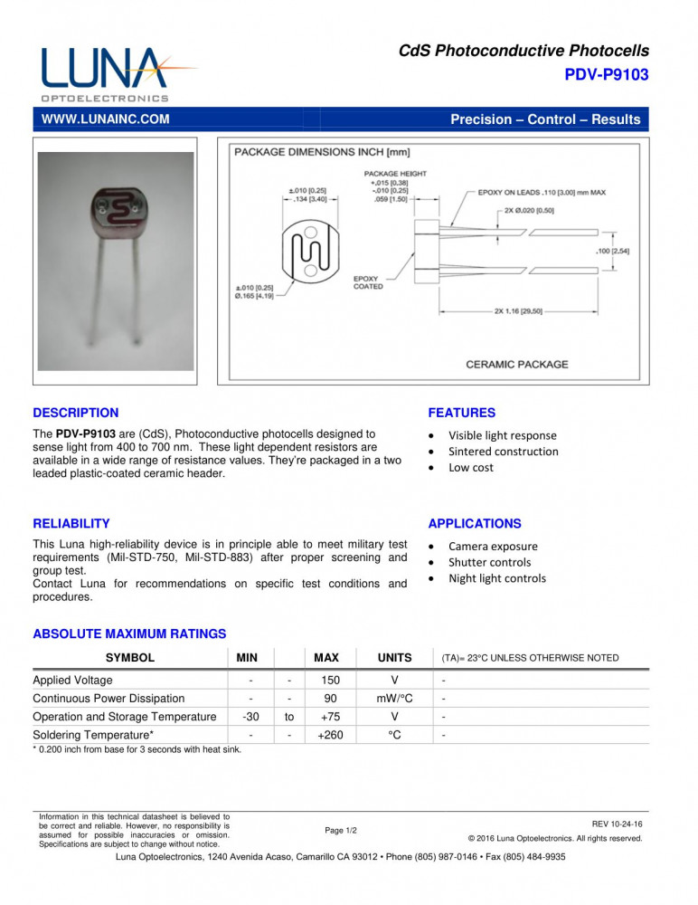 PDV-P9103 datasheet page 1