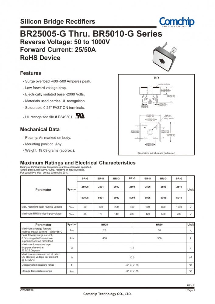 Comchip BR5010-G datasheet page 1