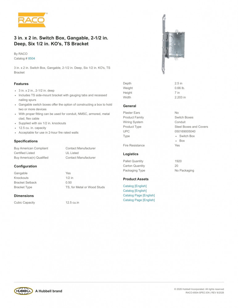 RACO 8504 product documentation preview