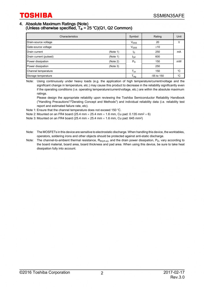 SSM6N35AFE,LF datasheet page 2