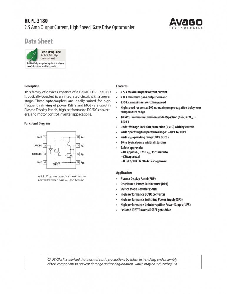 HCPL-3180 datasheet page 1