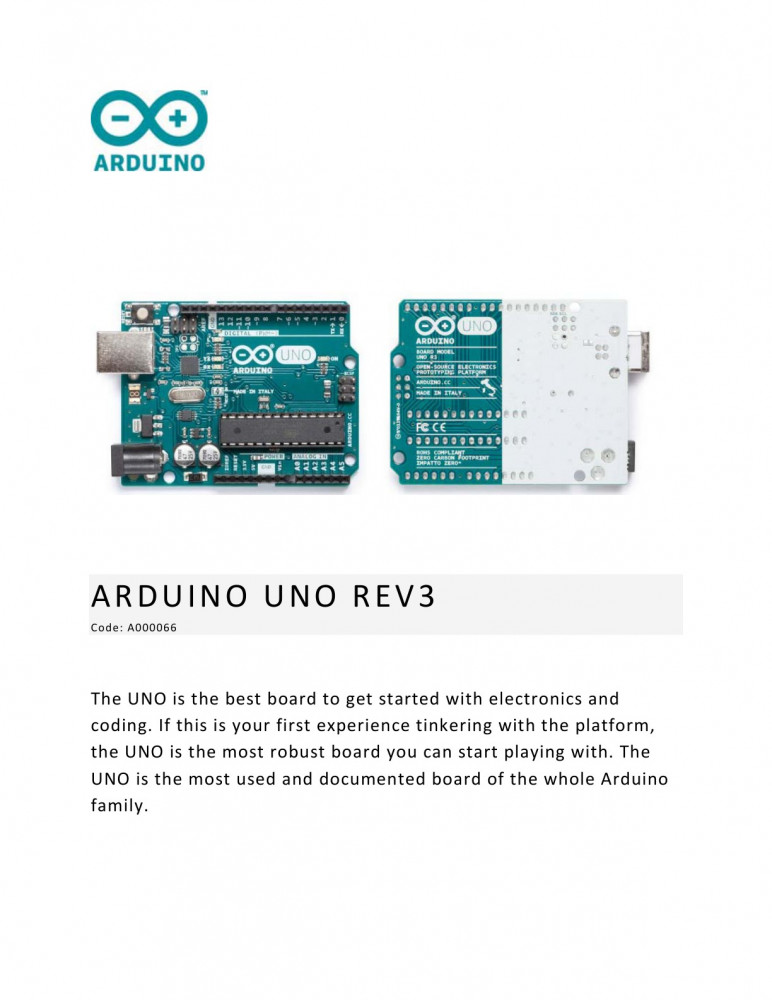 Arduino Uno Rev3 technical document page 1